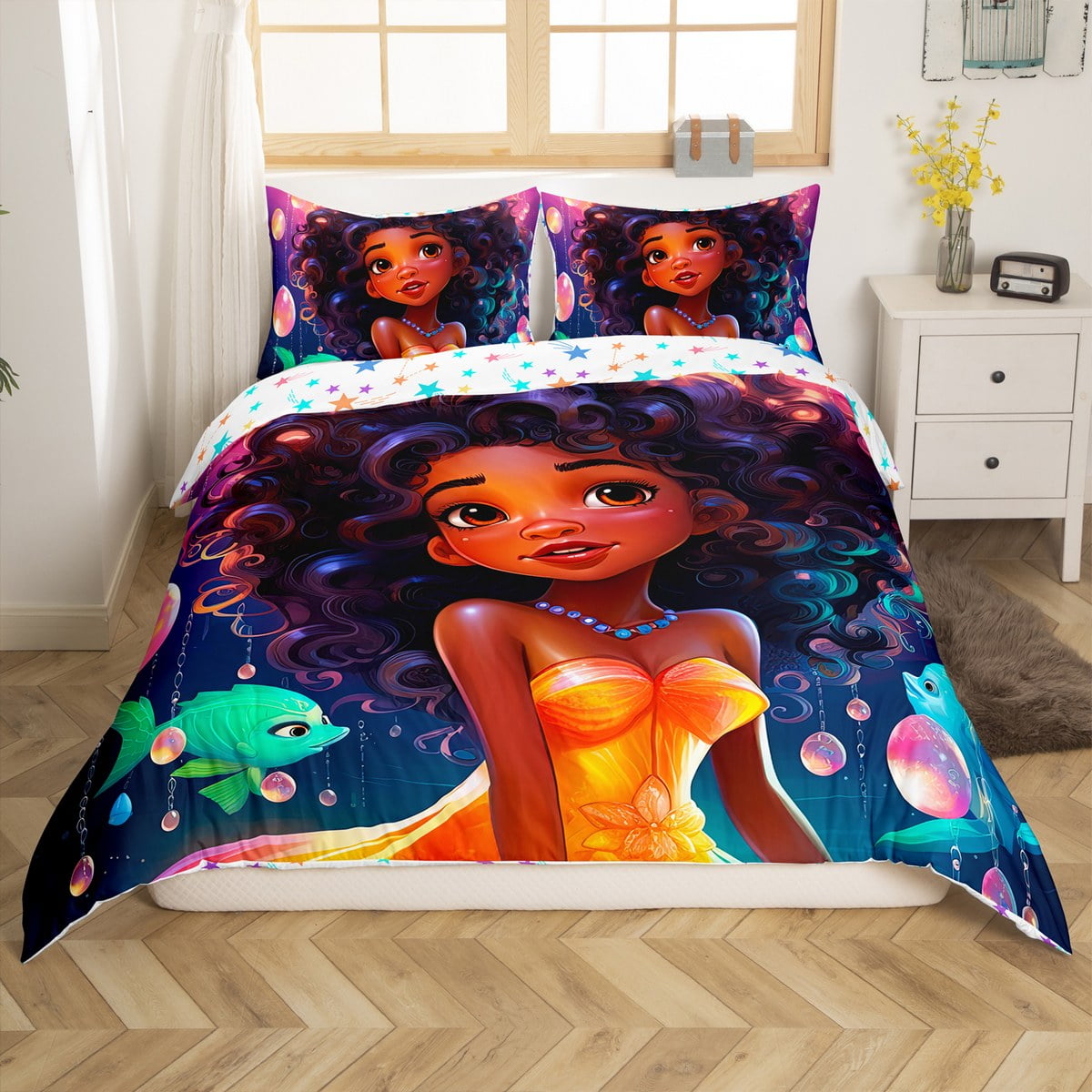 Afro-American Girl Twin Bedding Sets for Little Girl,Afro Kid Princess ...