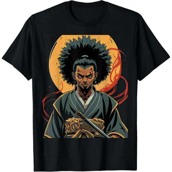 Afro American Samurai Anime Cartoon Japanese Bushido Warrior T-Shirt ...