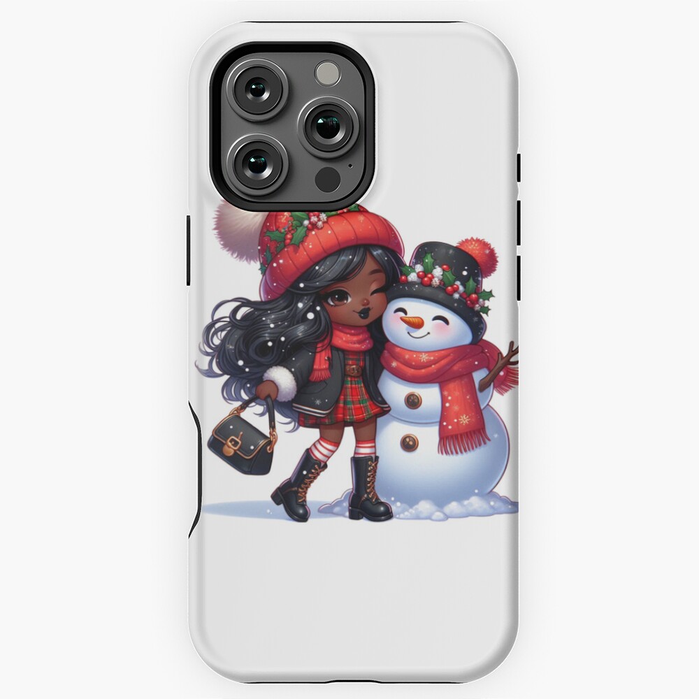 Afro Christmas Girl Snowman Cute Holiday Art iPhone Case 17 16 15 14 13 ...