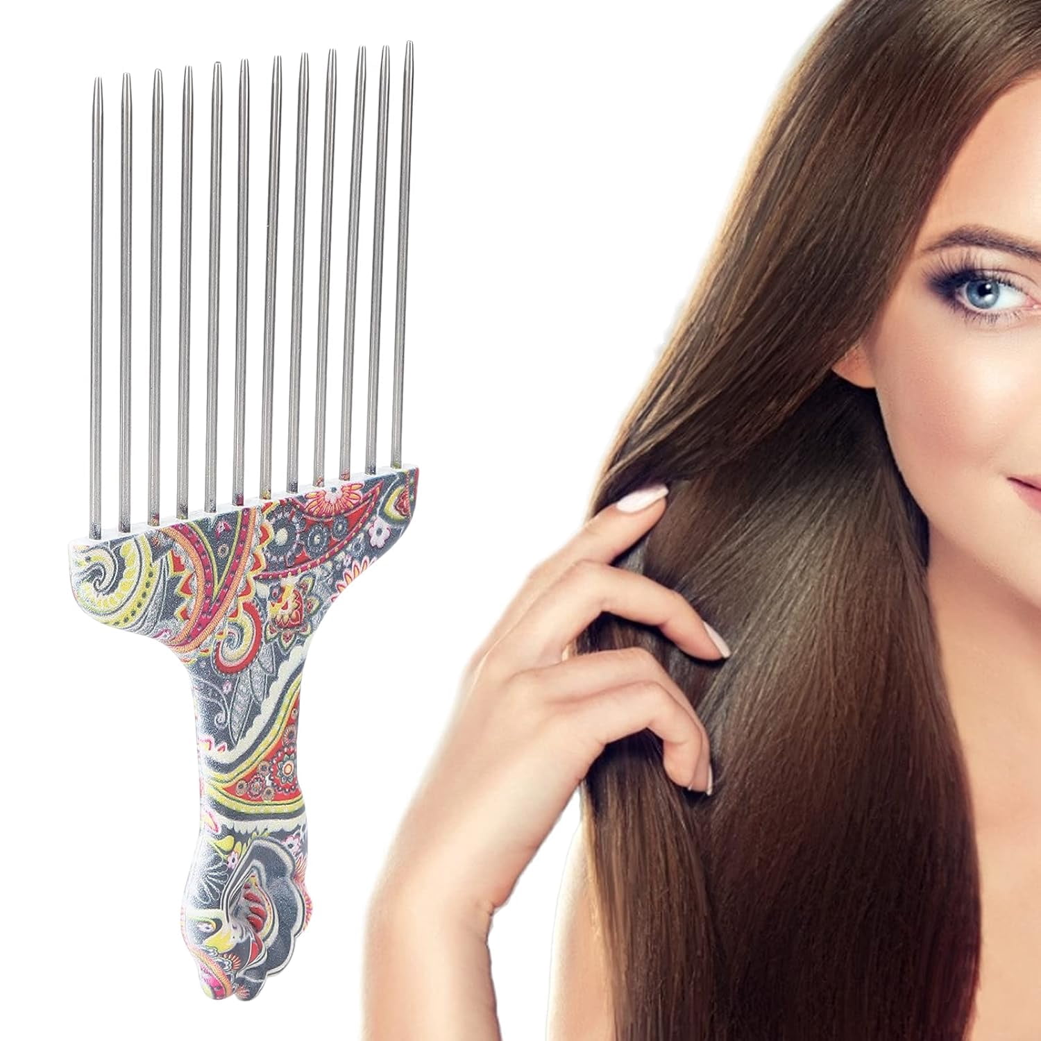 Afro Detangling Hair Pick Comb - Stainless Steel Professional Styling ...