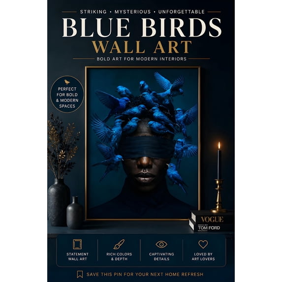 Afro Futurism Blue Birds Abstract Animal Wall Art Poster , Poster Print ...