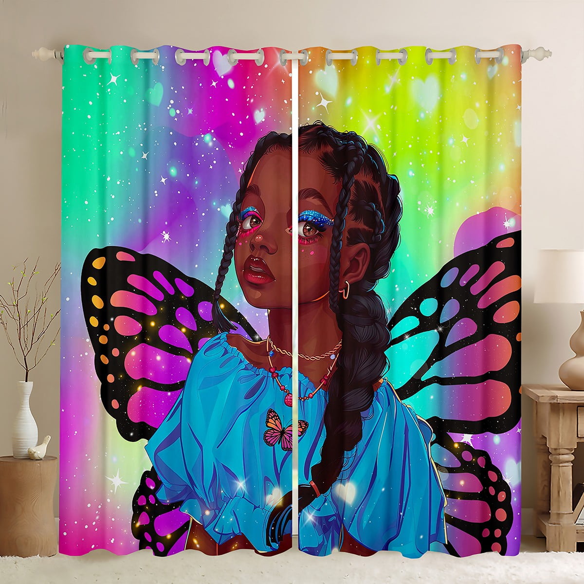 Afro Girls African American Black Girls Blackout Curtains for Girls ...