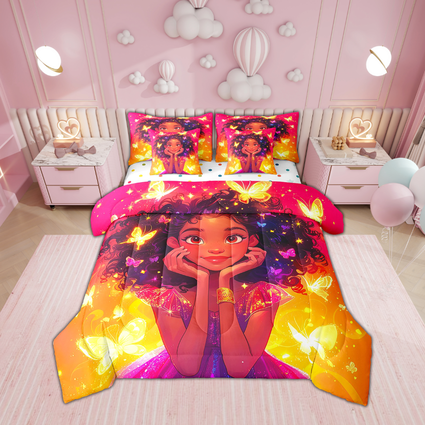Afro Bed in a Bag King Size Comforter Set 7 Pieces,Glitter Butterfly ...