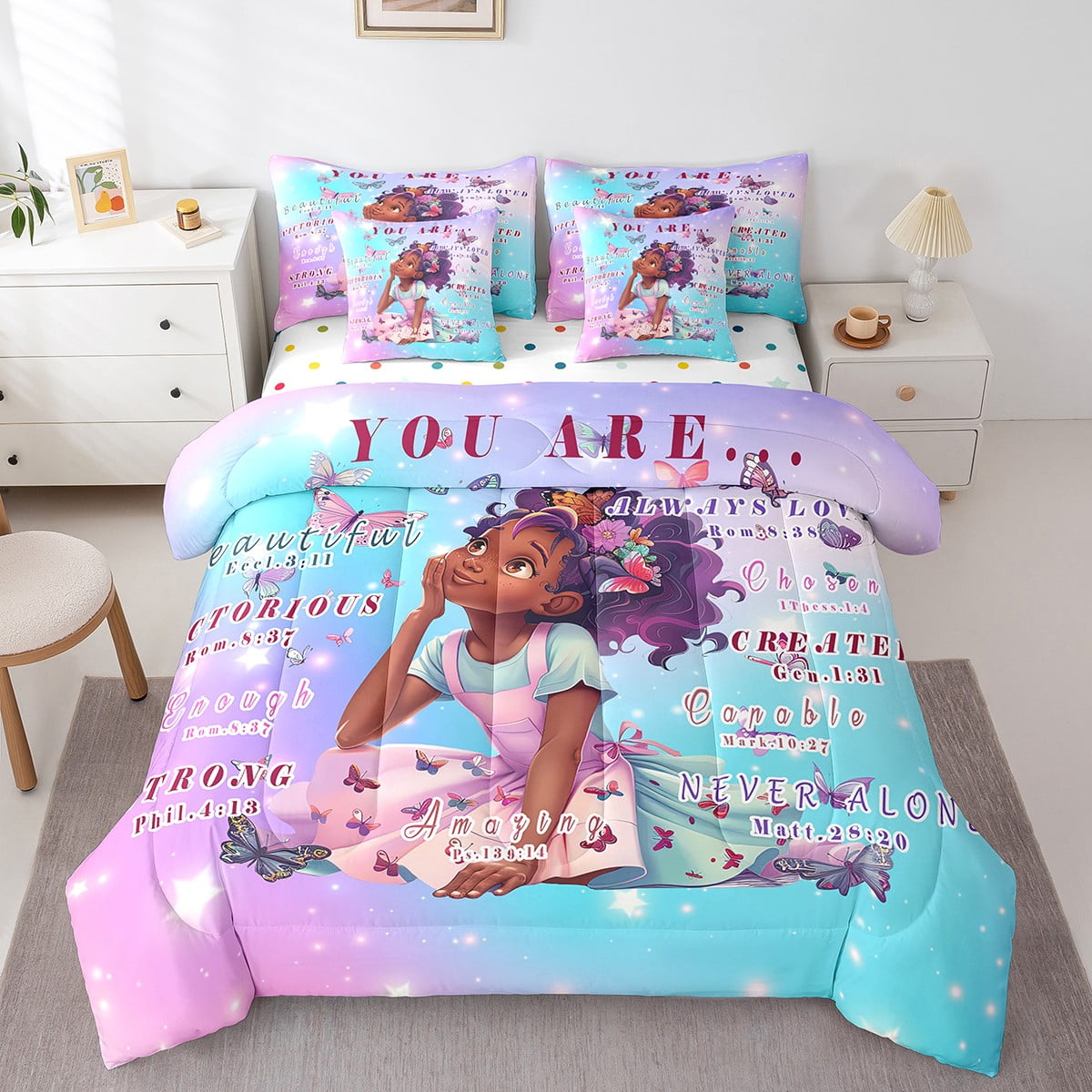 Afro Girls Bed in a Bag Queen Comforter Set 7 Piece,Inspirational ...