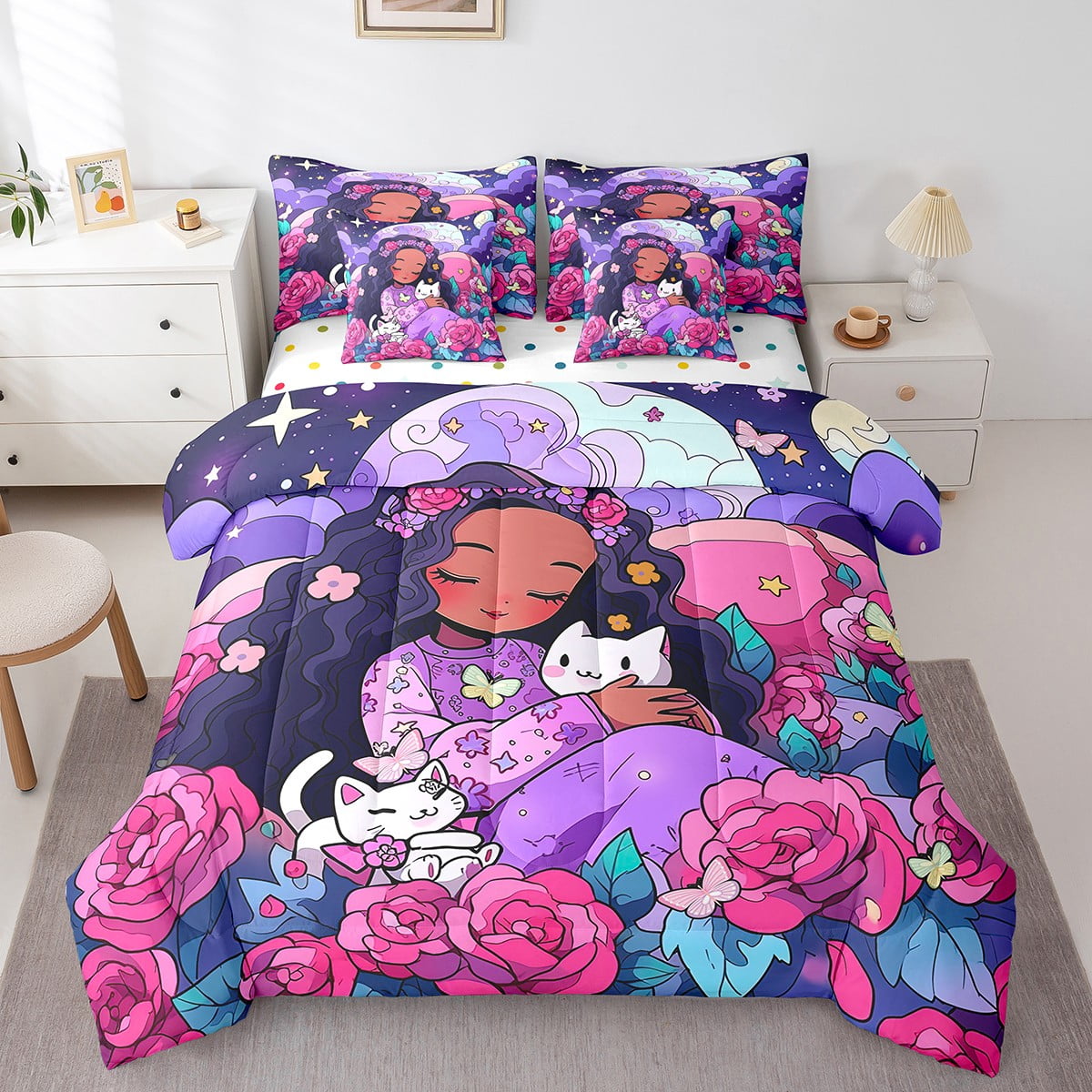 Afro Girls Bed in a Bag Queen Comforter Set 7 Piece,American African ...