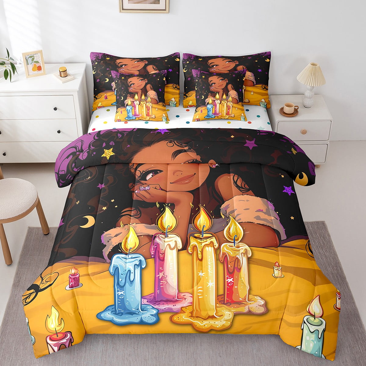 Afro Girls Bed in a Bag Queen Comforter Set 7 Piece,American African ...