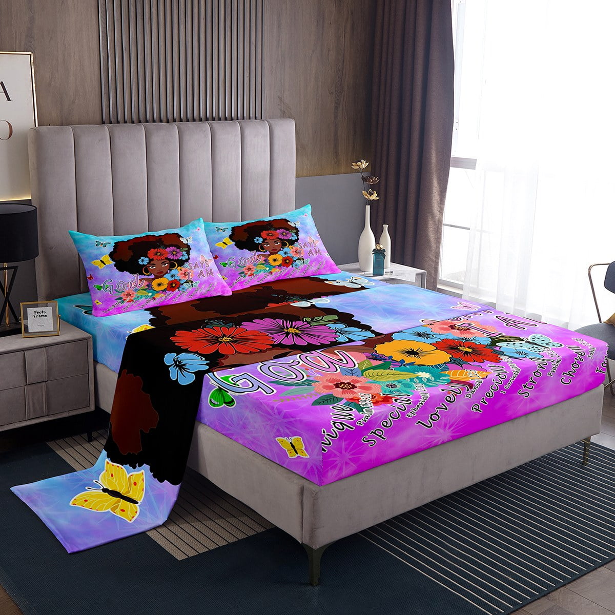 Afro Girls Bed Sheets Set American African Princess Magical Sheet Set ...