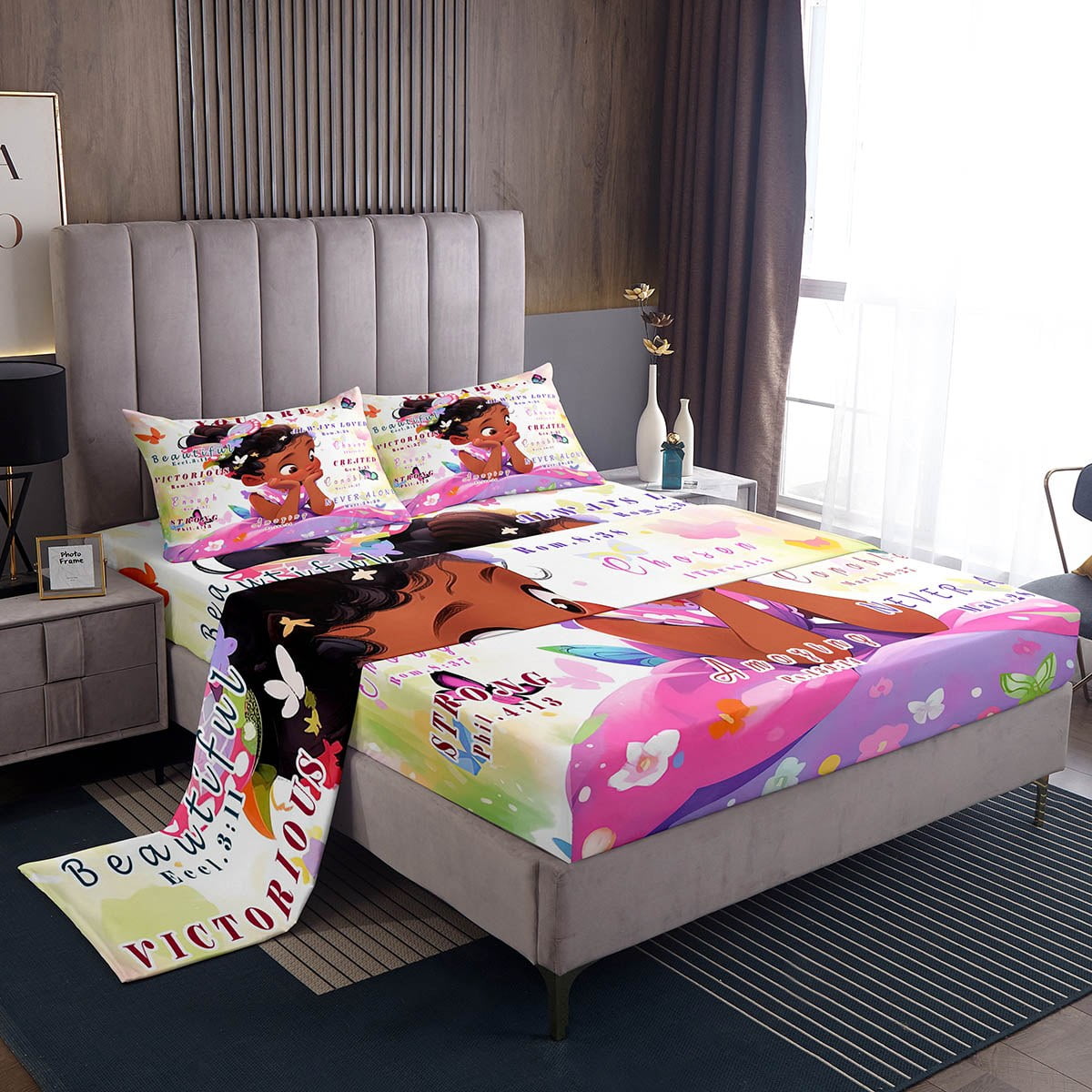 Afro Girls Bed Sheets Set Inspirational Quotes American African ...
