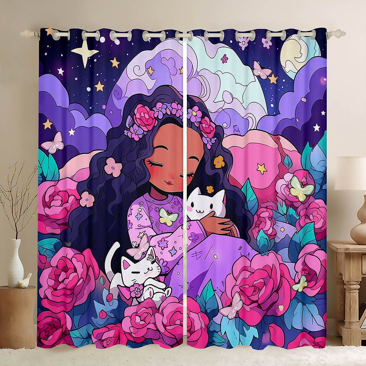 Afro Blackout Curtains American African Princess Magical Curtains for ...