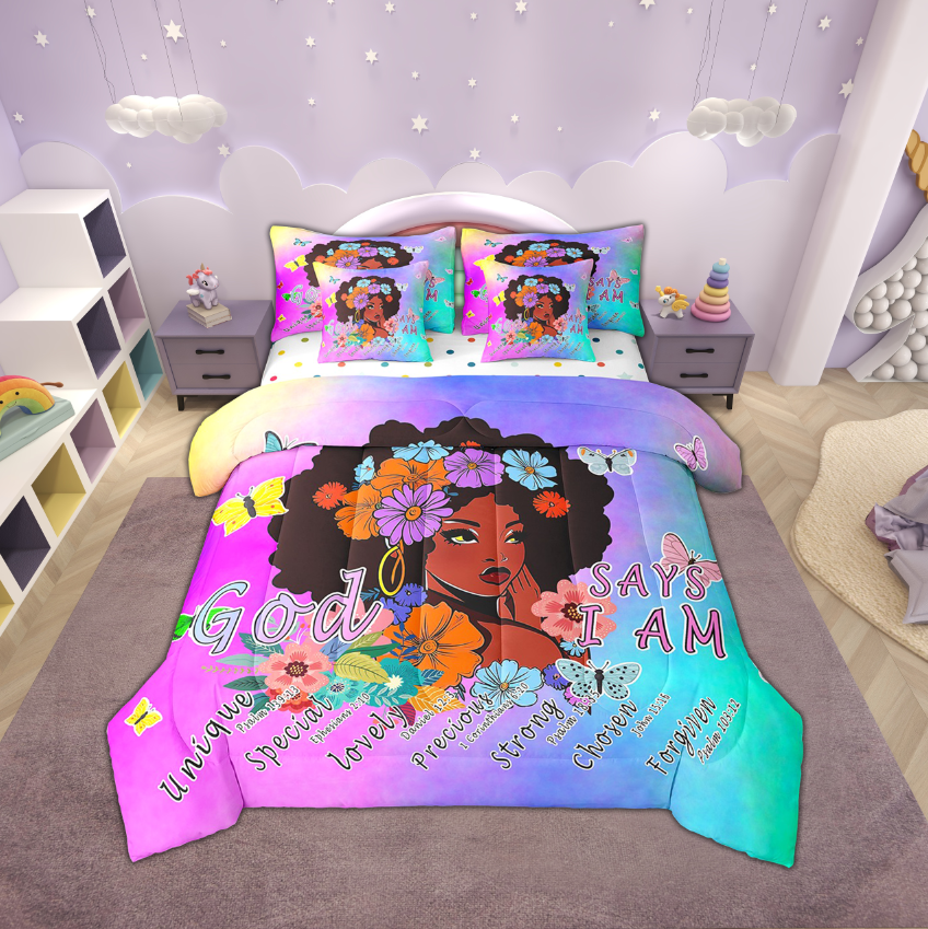 Afro Comforter Set 7 Piece Bed in a Bag Twin,American African Princess ...