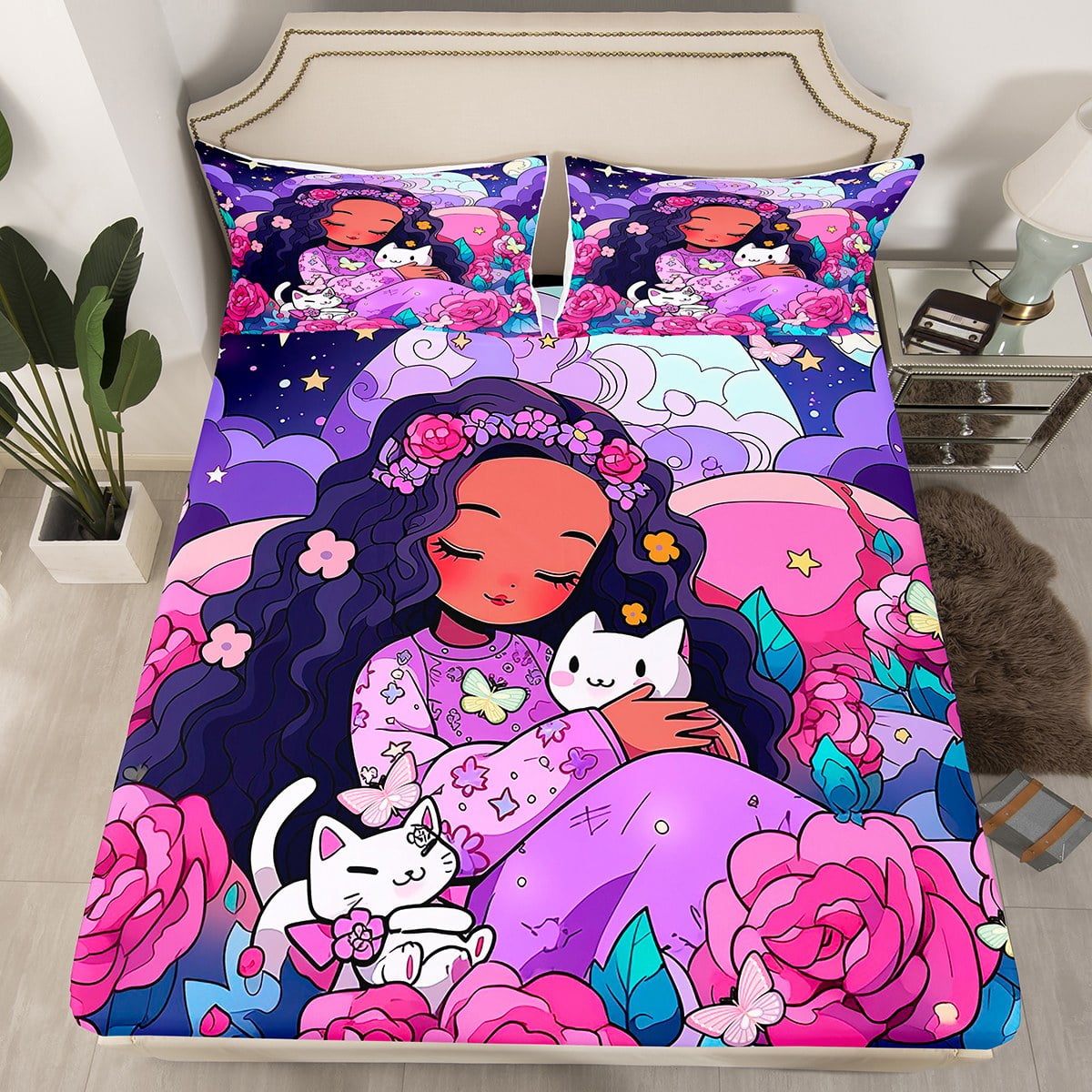 Afro Fitted Sheet American African Princess Magical Bed Sheets Black ...