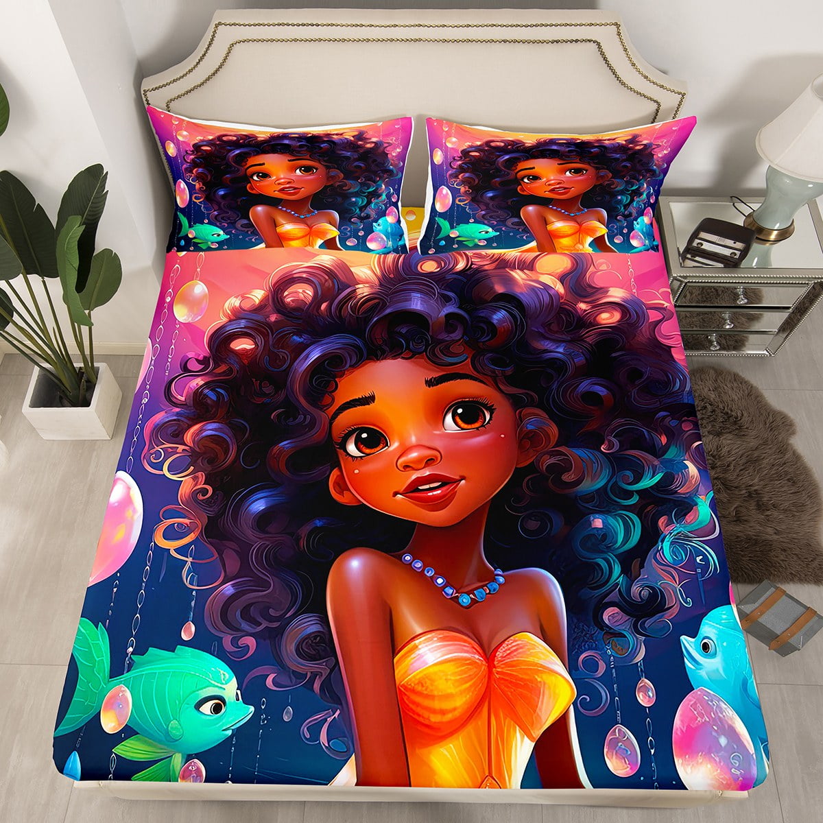 Afro Fitted Sheet American African Princess Magical Bed Sheets Black ...