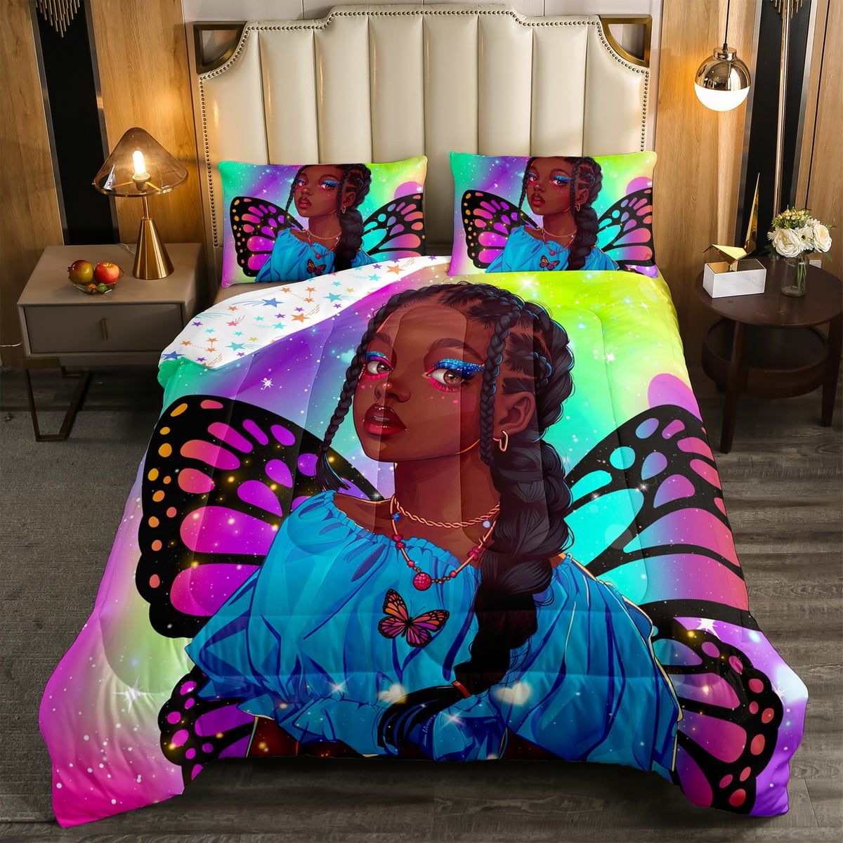 Afro Full Size African American Black Comforter Sets Princess Bedroom ...