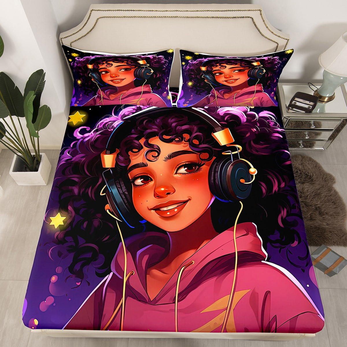 Afro Hair Full Bed Sheets for Little,Cute Afro Melanin Princess Fitted ...