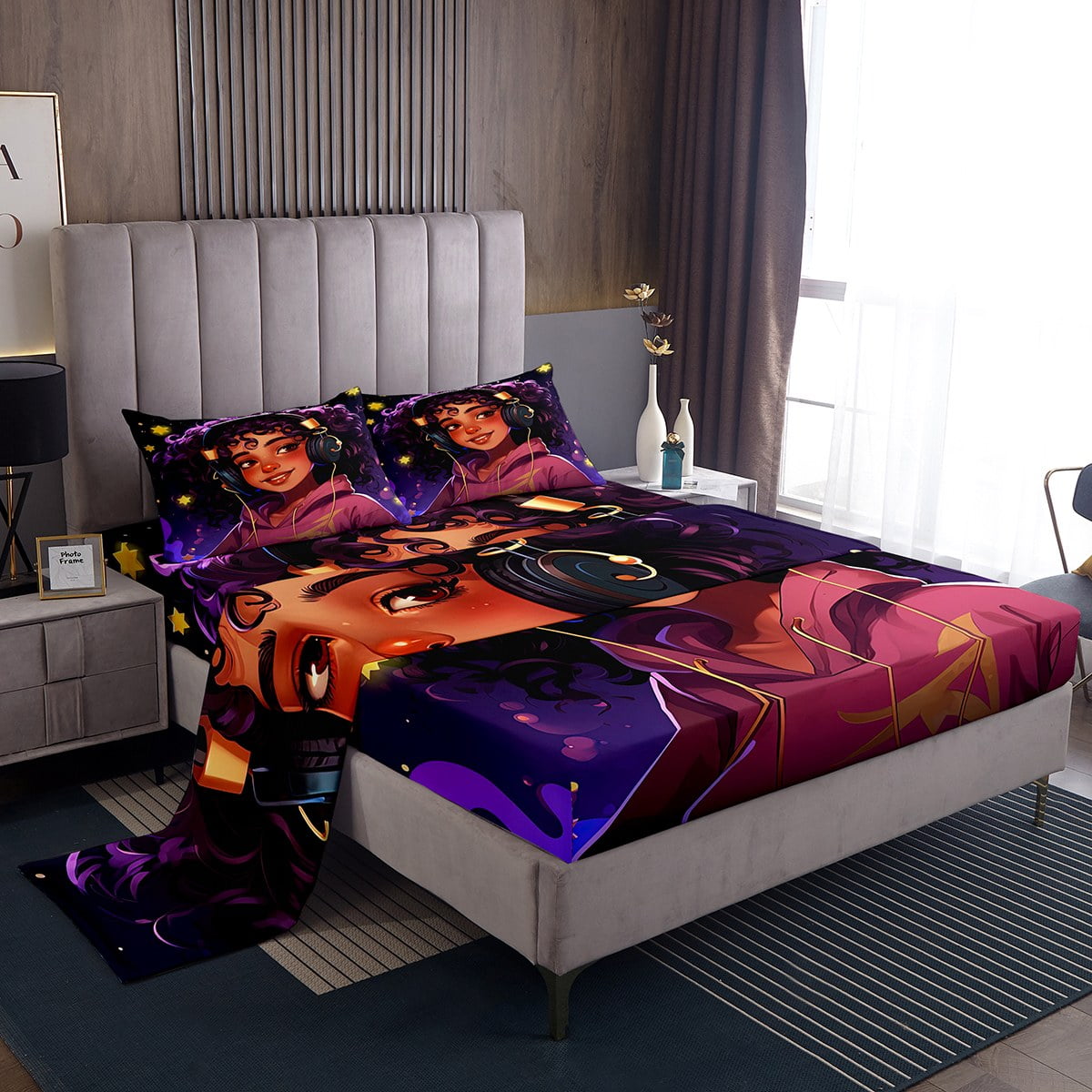 Afro Hair Full Sheet Set for Little,Cute Afro Melanin Princess Bed ...