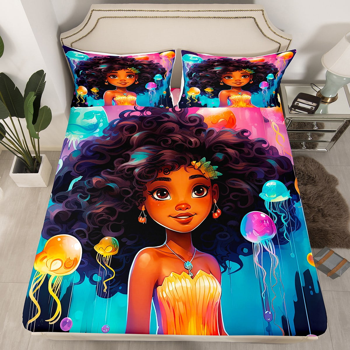 Afro Hair Queen Bed Sheets for Little,Cute Afro Melanin Mermaid ...