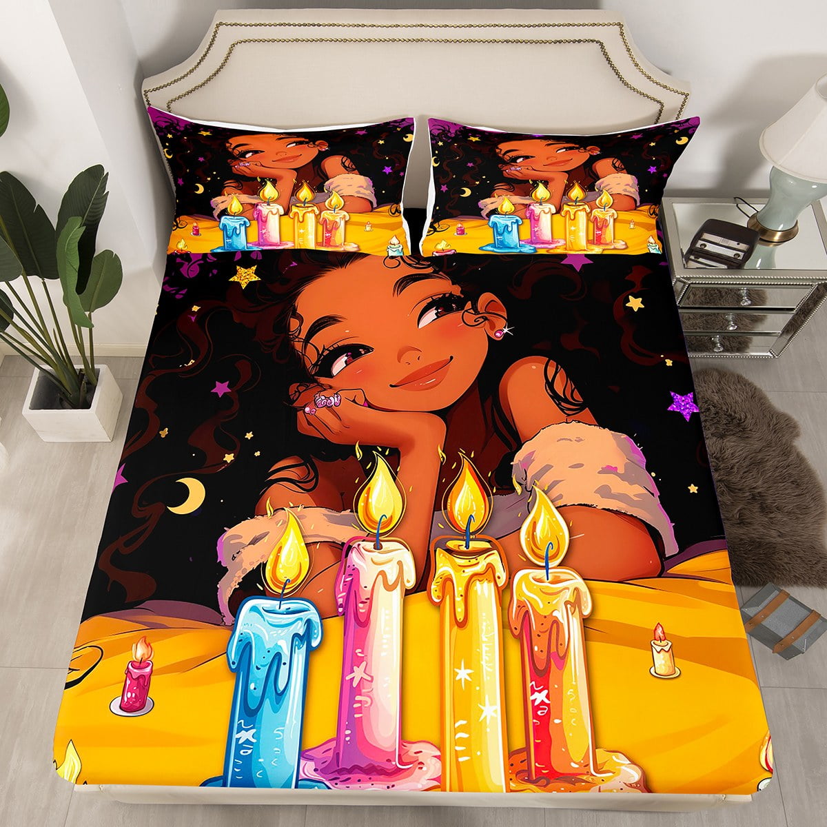 Afro Hair Queen Bed Sheets for Little,Cute Afro Melanin Princess Fitted ...
