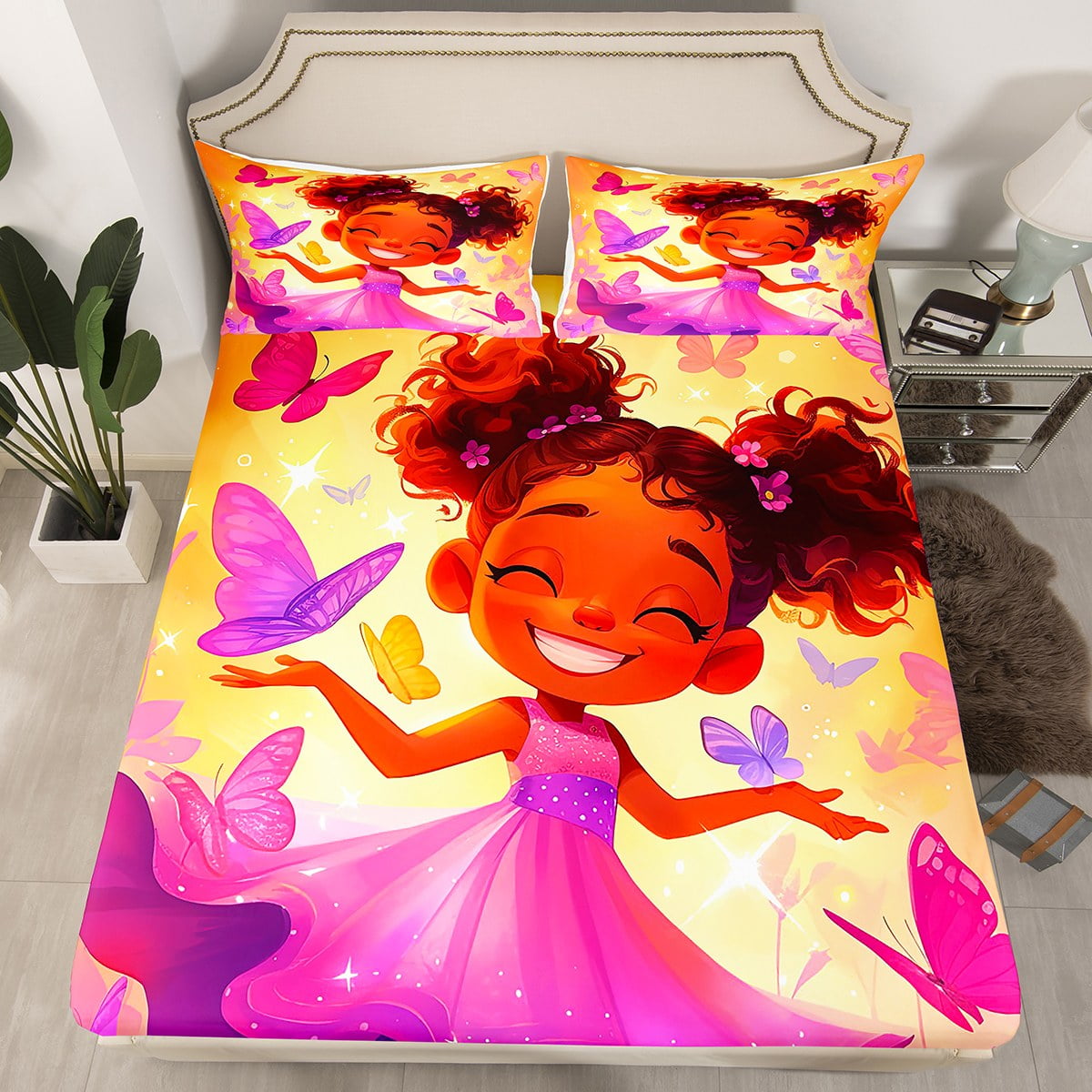 Afro Hair Queen Bed Sheets , Cute Afro Melanin Princess Fitted Sheet ...