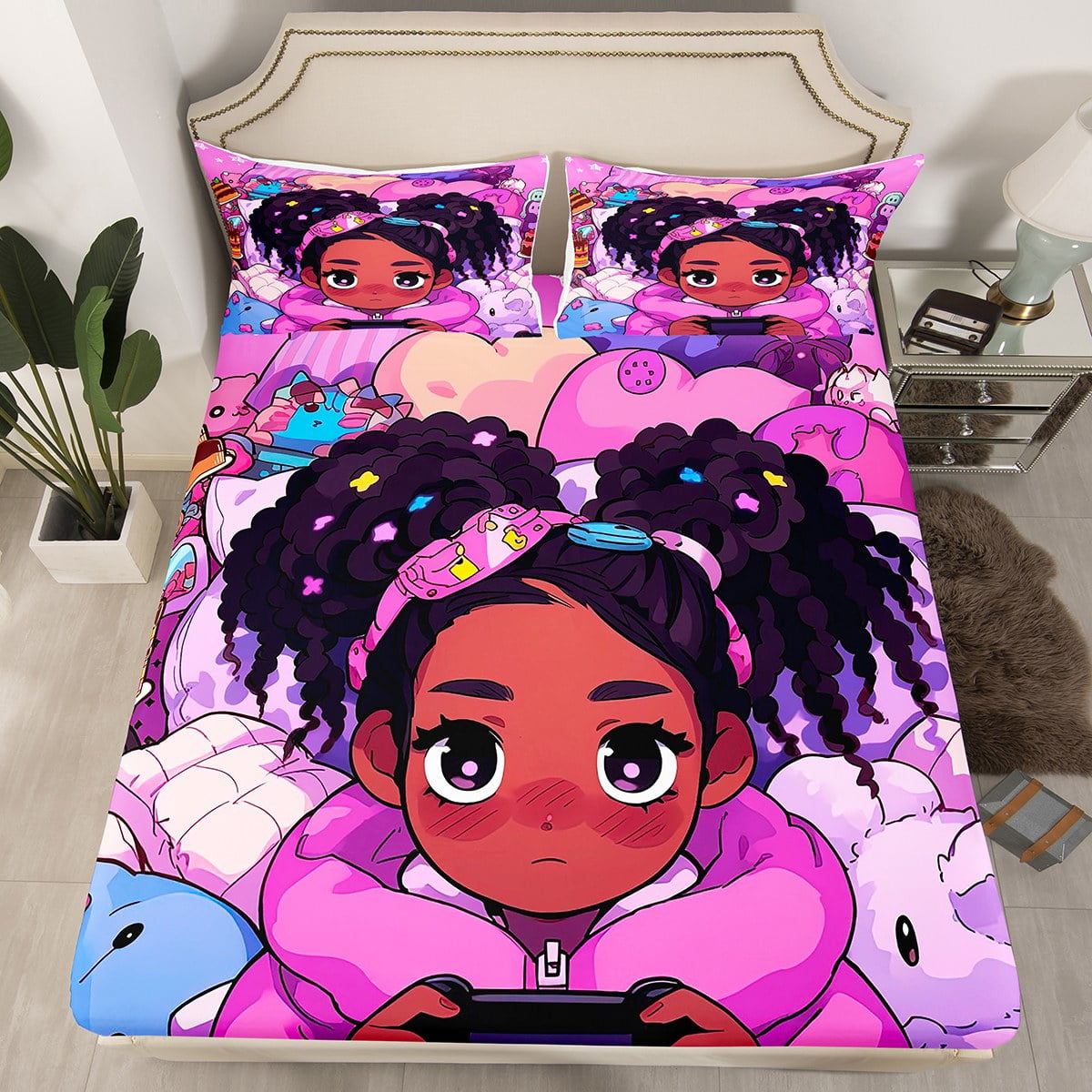 Afro Hair Girl Queen Bed Sheets for Little Girls,Toddlers Cute Afro ...