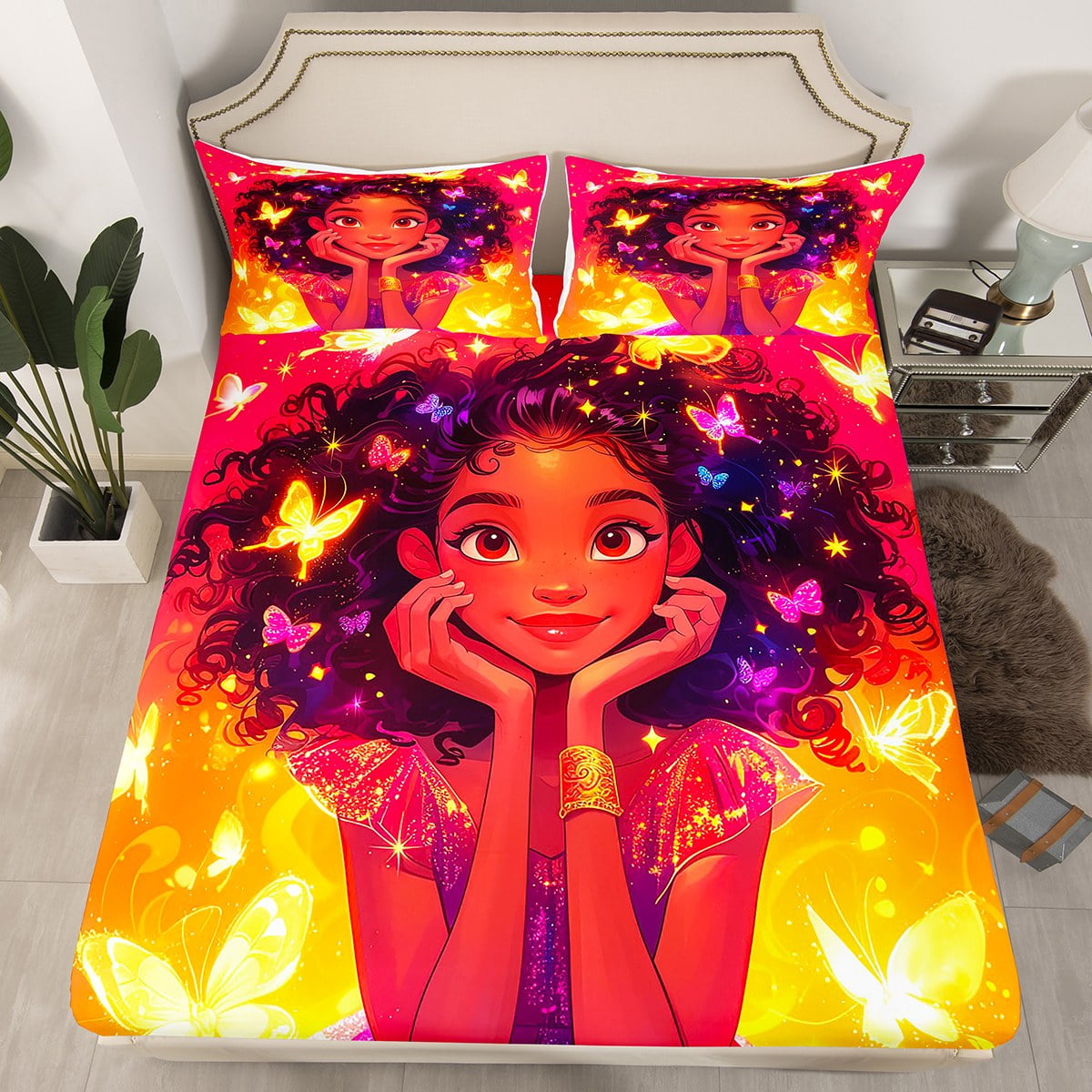 Afro Hair Queen Bed Sheets for Little,Cute Afro Melanin Princess Fitted ...