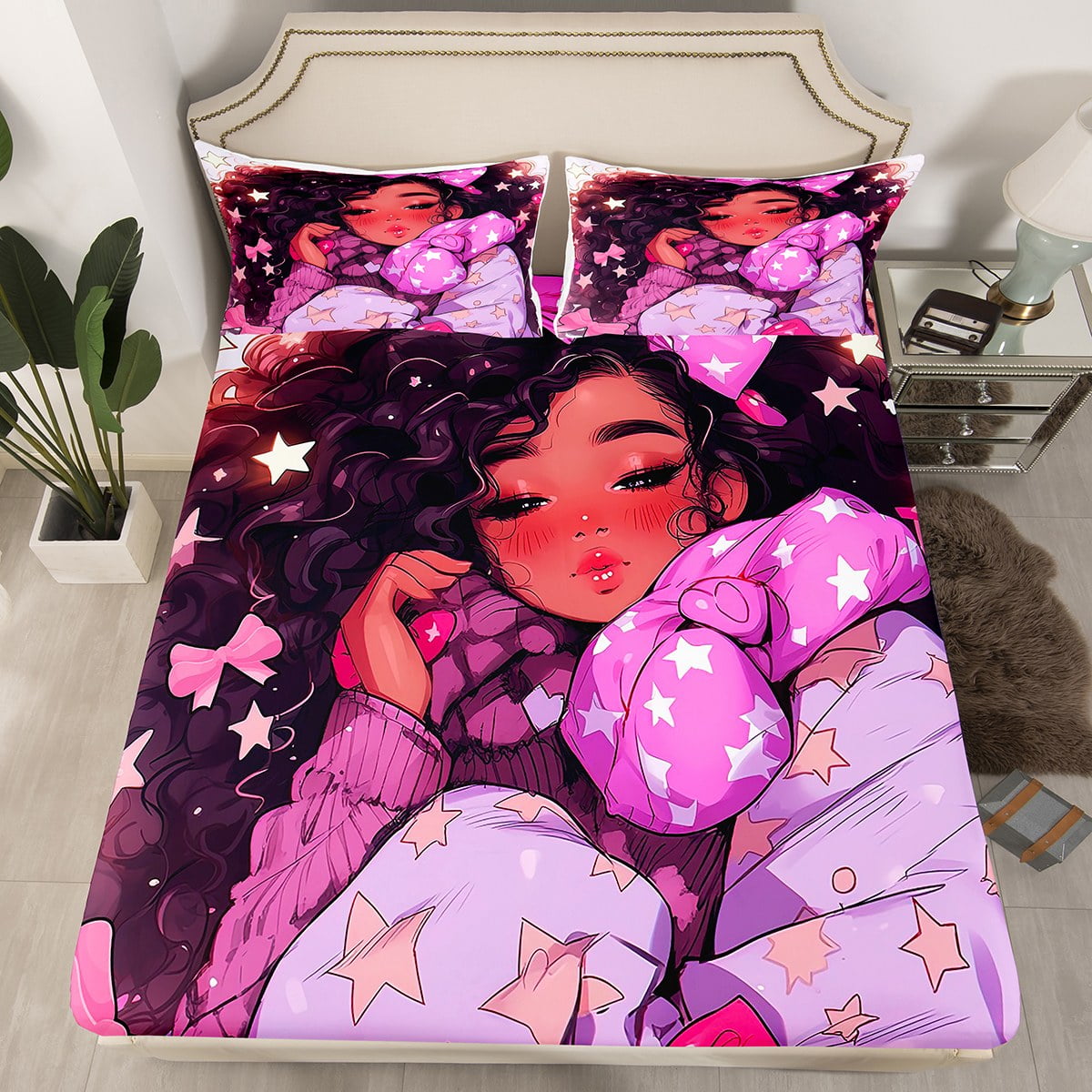Afro Hair Girl Queen Bed Sheets for Little Girls,Toddlers Cute Afro ...