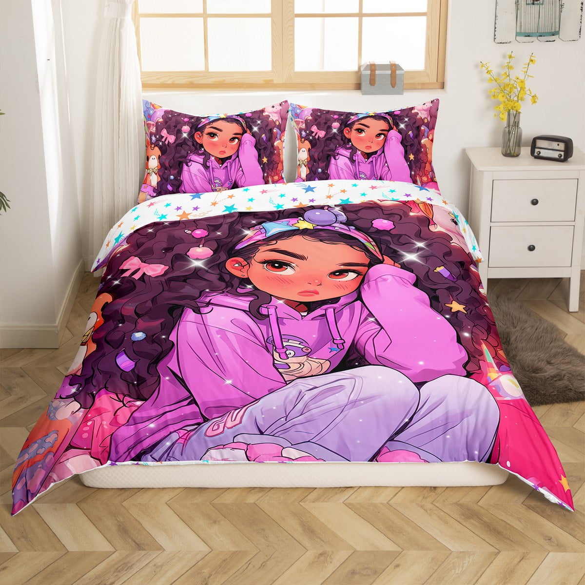 Afro Hair Girl Queen Bedding Sets for Little Girls,Toddlers Cute Afro ...