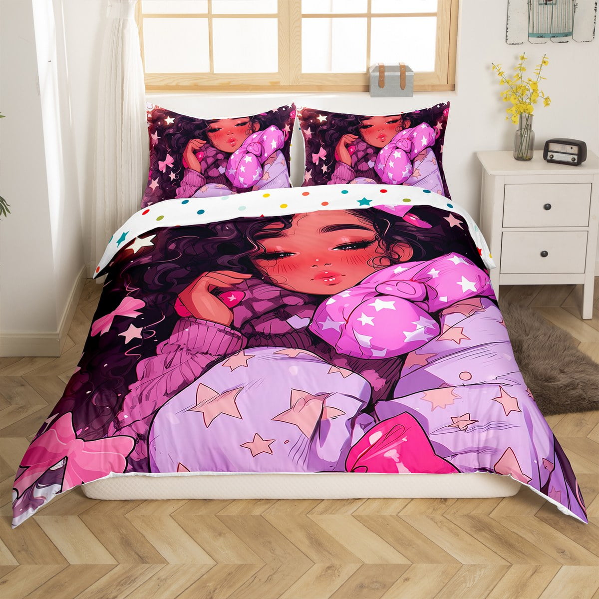 Afro Hair Girl Queen Bedding Sets for Little Girls,Toddlers Cute Afro ...