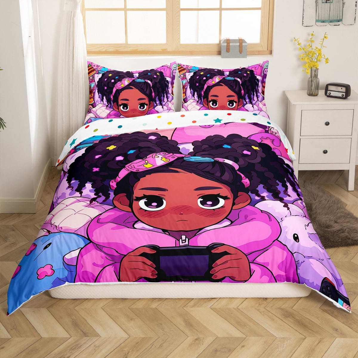 Afro Hair Girl Queen Bedding Sets for Little Girls,Toddlers Cute Afro ...