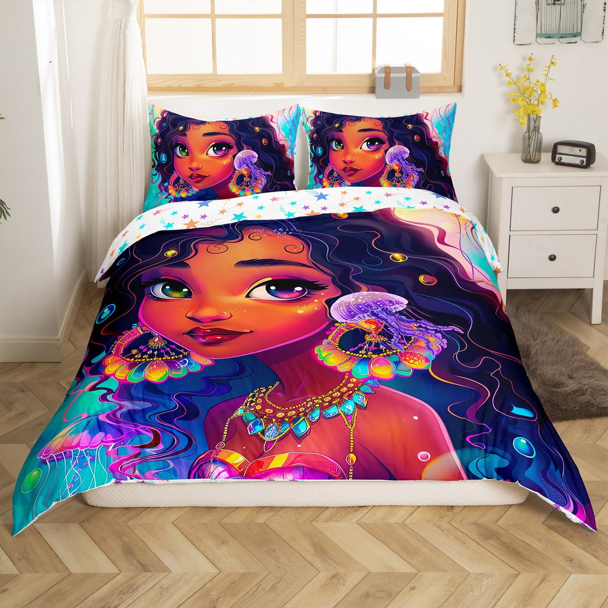 Afro Hair Girl Queen Bedding Sets for Little Girls,Toddlers Cute Afro ...