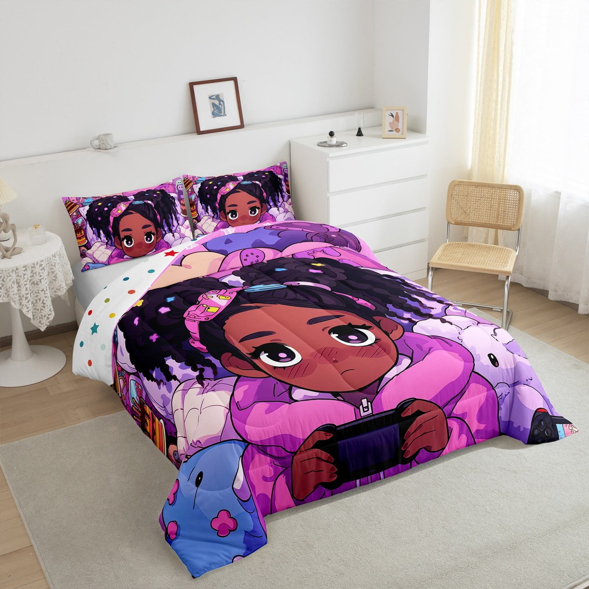 Afro Hair Girl Queen Comforter Set for Little Girls,Toddlers Cute Afro ...