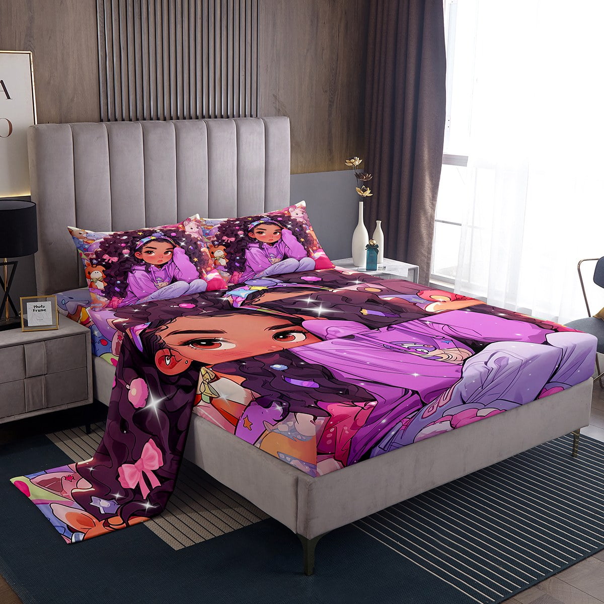 Afro Hair Queen Sheet Set for Little,Cute Afro Melanin Princess Bed ...