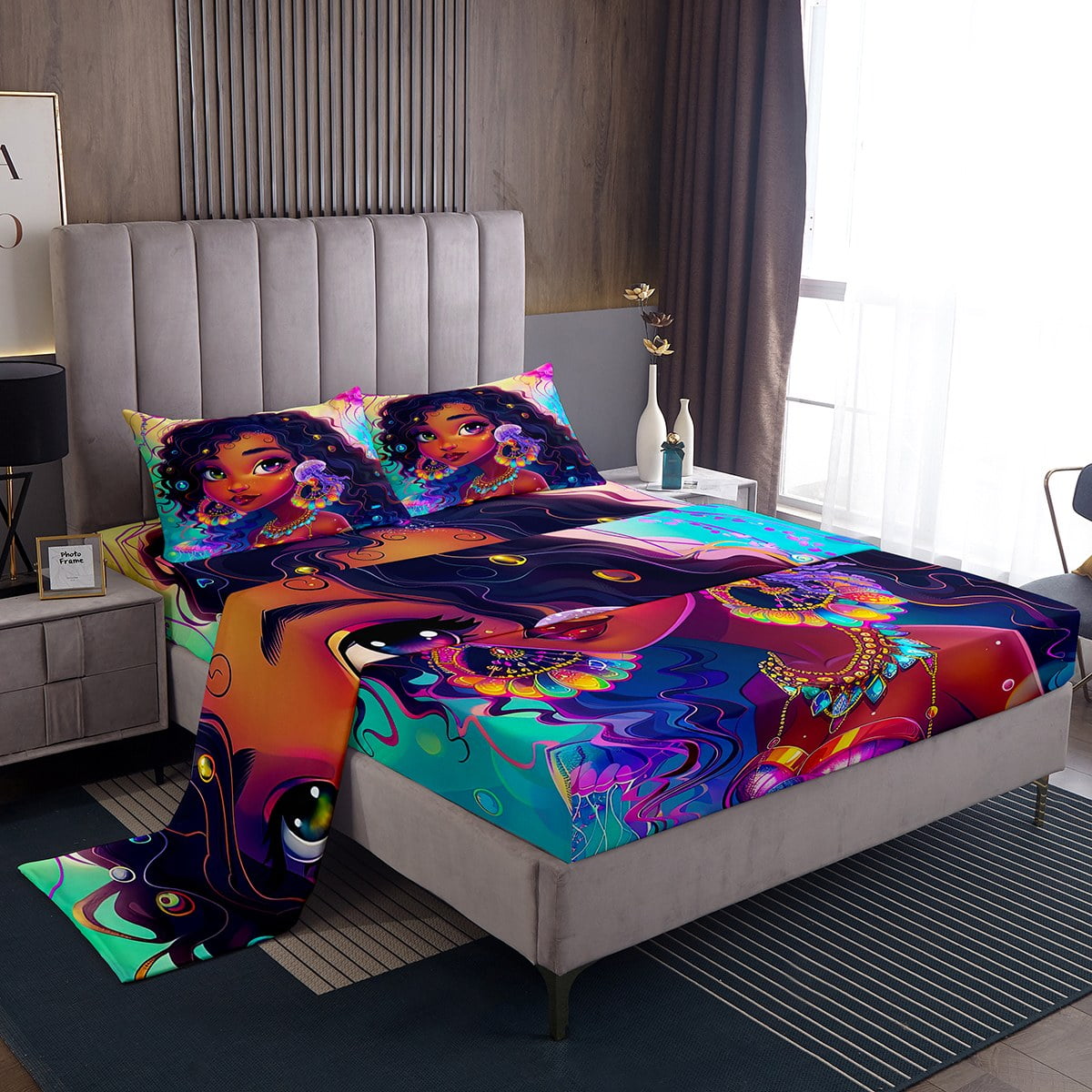 Afro Hair Queen Sheet Set , Cute Afro Melanin Princess Bed Sheets Set ...