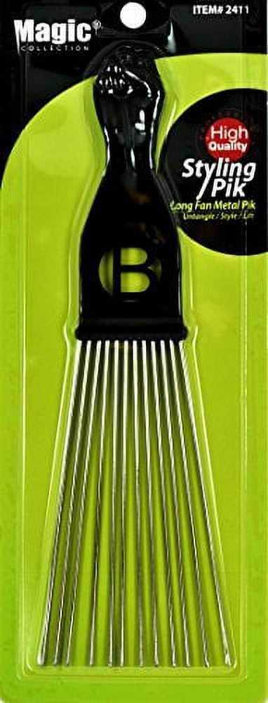 Afro Hair Pick Extra Large Long Black Fist Long Fan Metal Pik (B-2411 ...