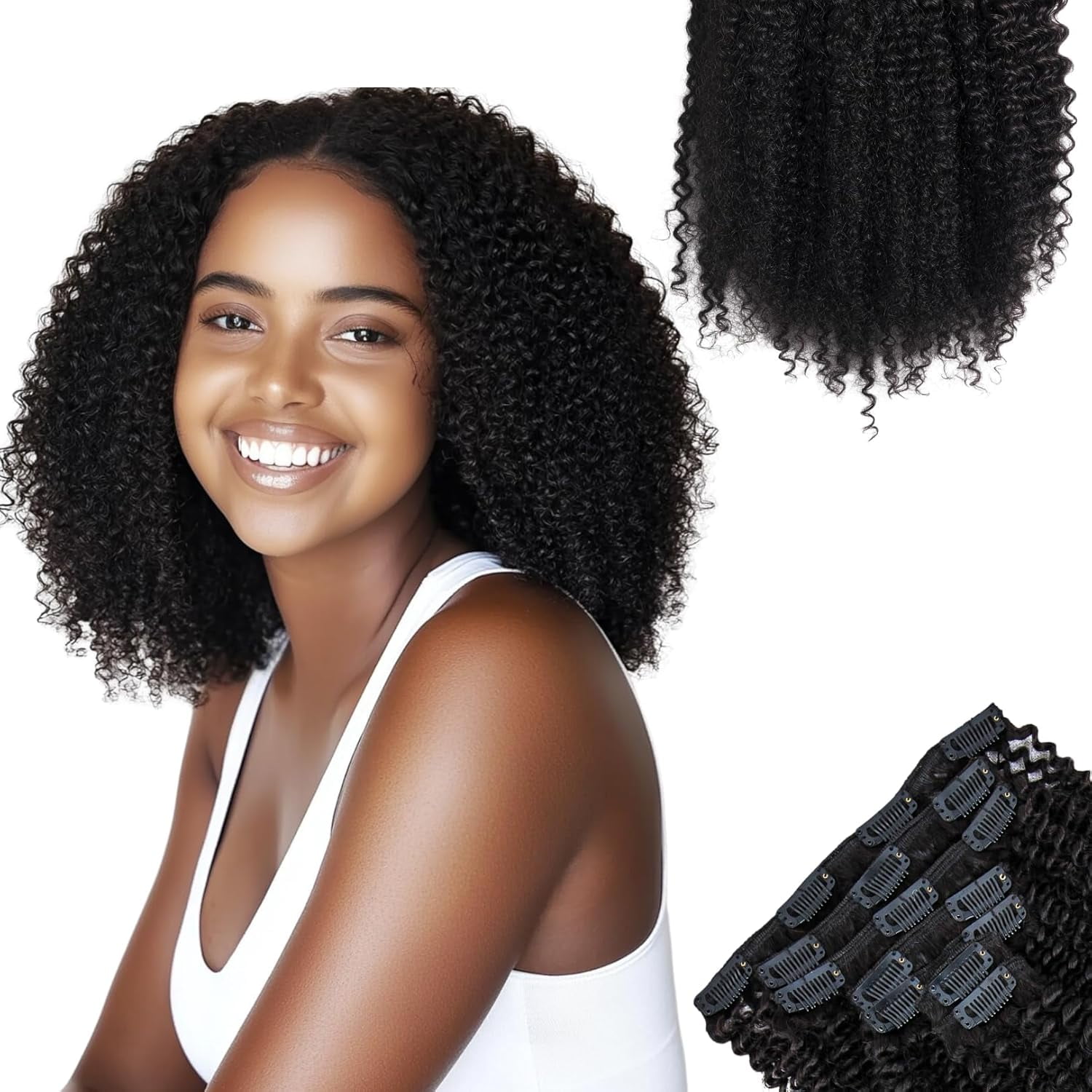 Afro Kinky Curly Clip In Extensions, 4B 4C 100% Brazilian Reamy Human ...