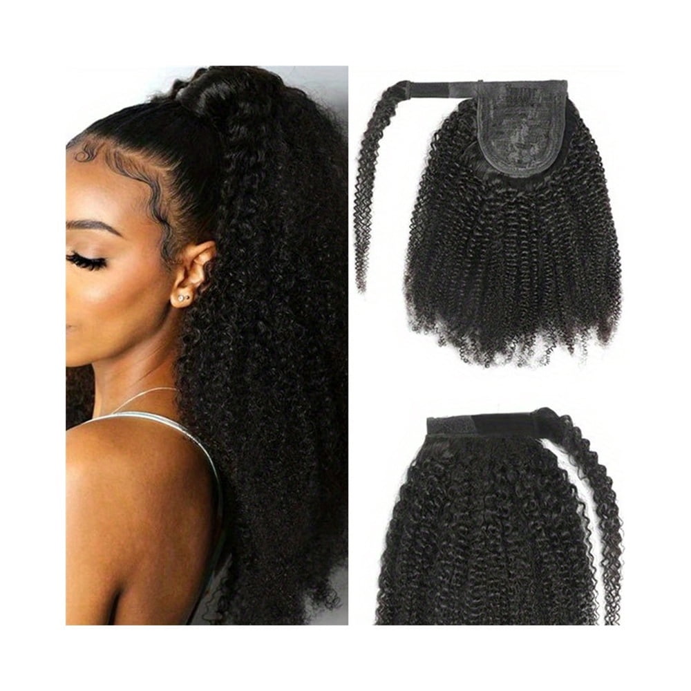 Afro Kinky Curly Ponytail Extension 10-26 Inch Human Hair Wrap Around ...