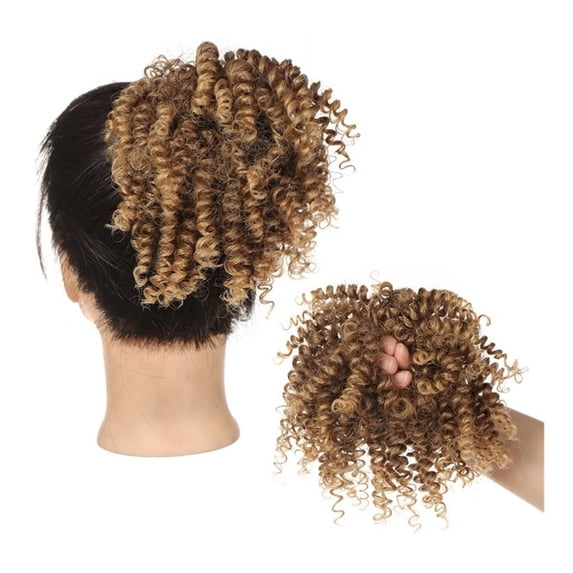Afro Kinky Curly Ponytail Hair Extensions for Women Elastic Rubber Band ...
