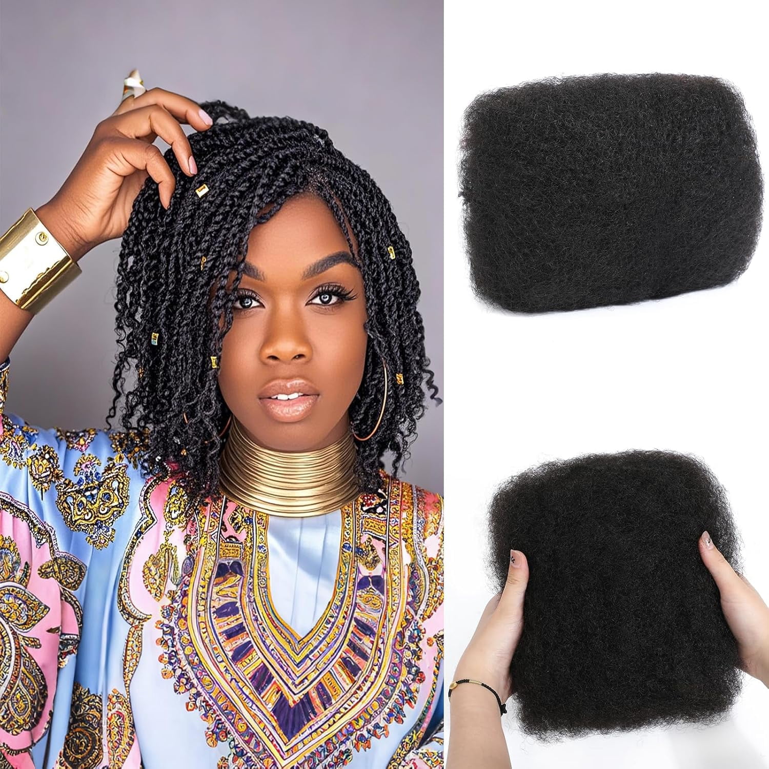 Afro Kinkys Bulk Human Hair 12 Inch 50g, Natural Black 100% Real 4c ...