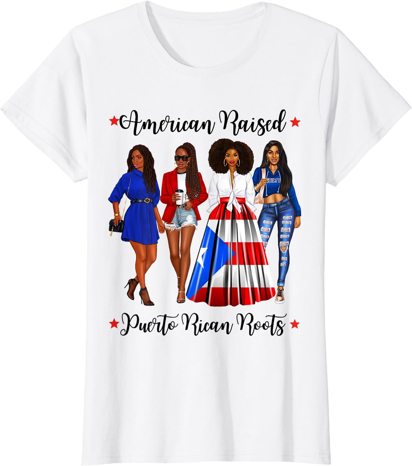 Afro Latina American Raised Puerto Rican Roots Rico Womens T-Shirt ...