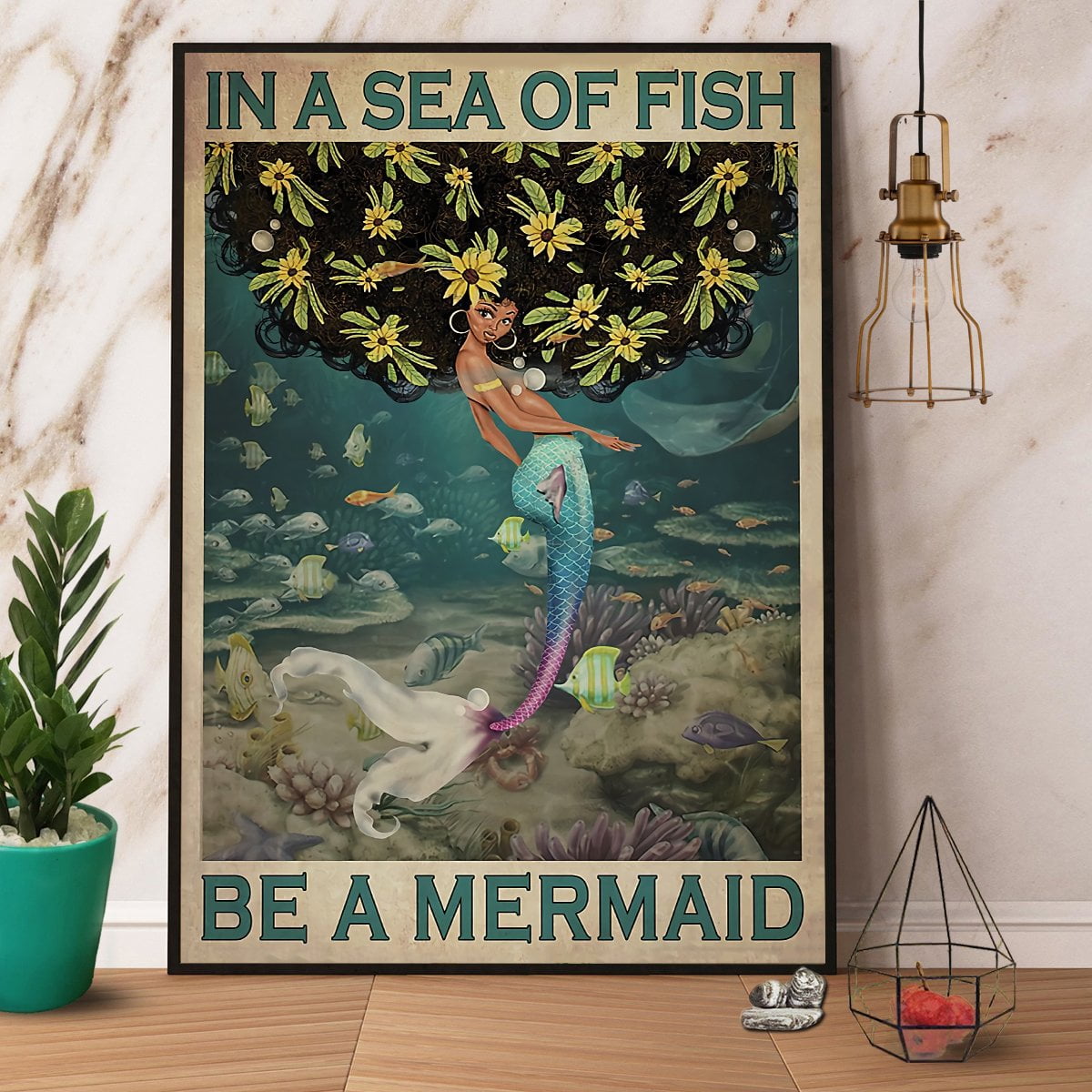 Afro Mermaid Black Mermaid In A Sea Of Fish Be A Mermaid Paper Poster ...