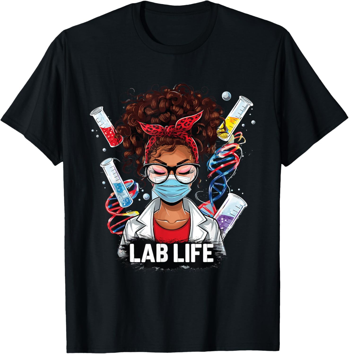 Afro Messy Bun Laboratory Life Lab Week 2025 Lab Technician T-Shirt ...