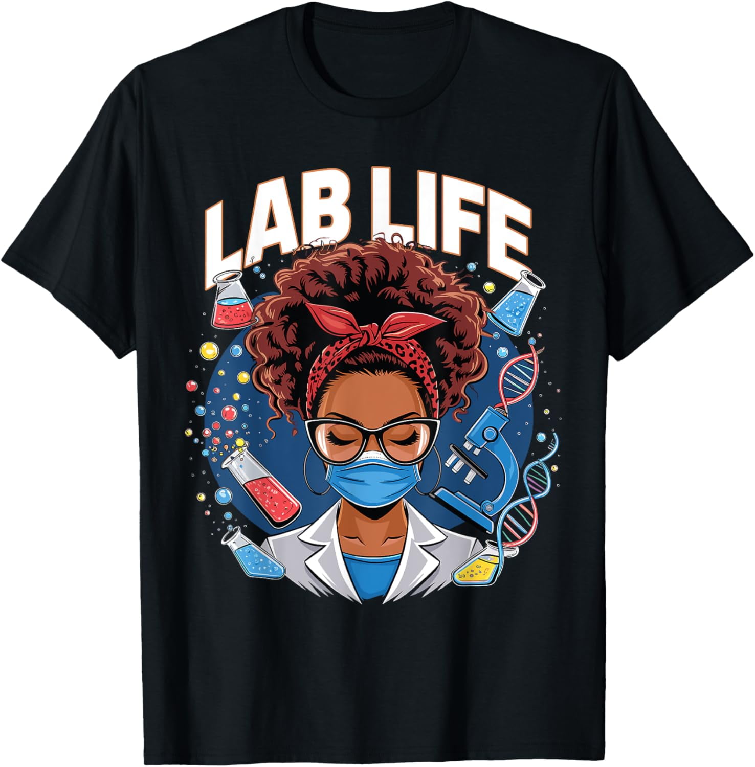 Afro Messy Bun Laboratory Life Lab Week 2025 Lab Technician T-Shirt ...