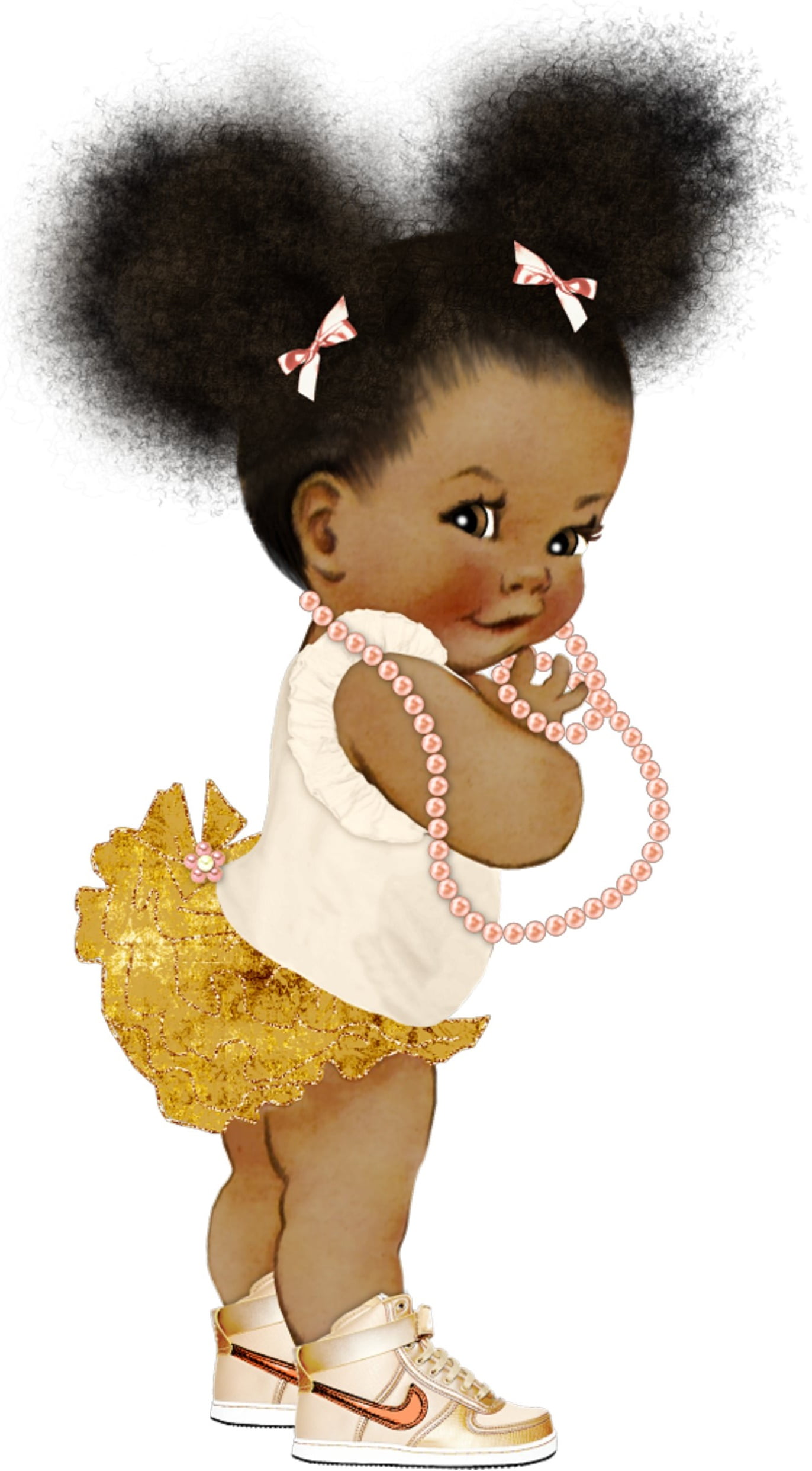 Afro Puff Baby Gold Tutu, Pink Pearls 1st Birthday Edible Cake Topper ...