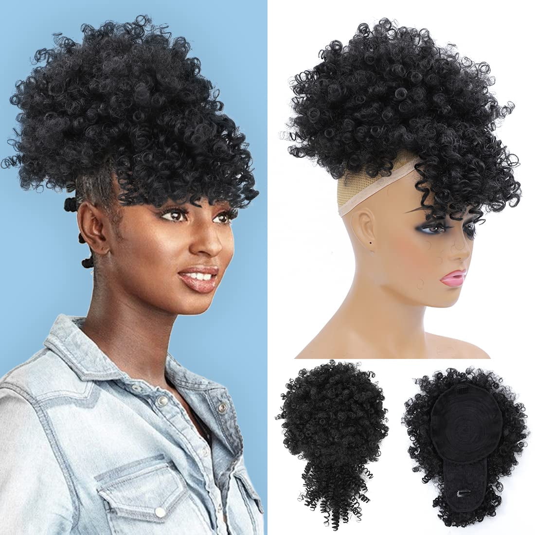 Afro Puff Drawstring Ponytail with Faux Bangs Blonde Ponytail Extension ...