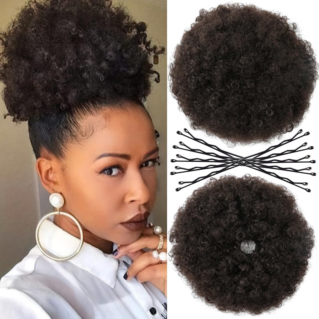 Afro Puff Drawstring Ponytail Hair Extensions with Clip on for Black ...