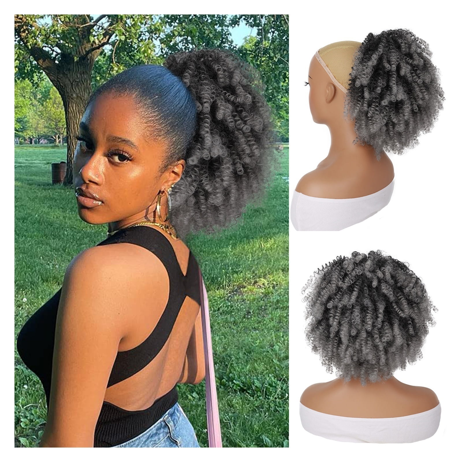 Afro Puff Hair Bun Hairpiece for Black Women Synthetic Kinky Curly ...