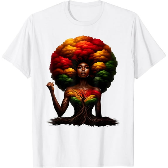 Afro Queen Black Woman African Roots Melanin Black History T-Shirt ...