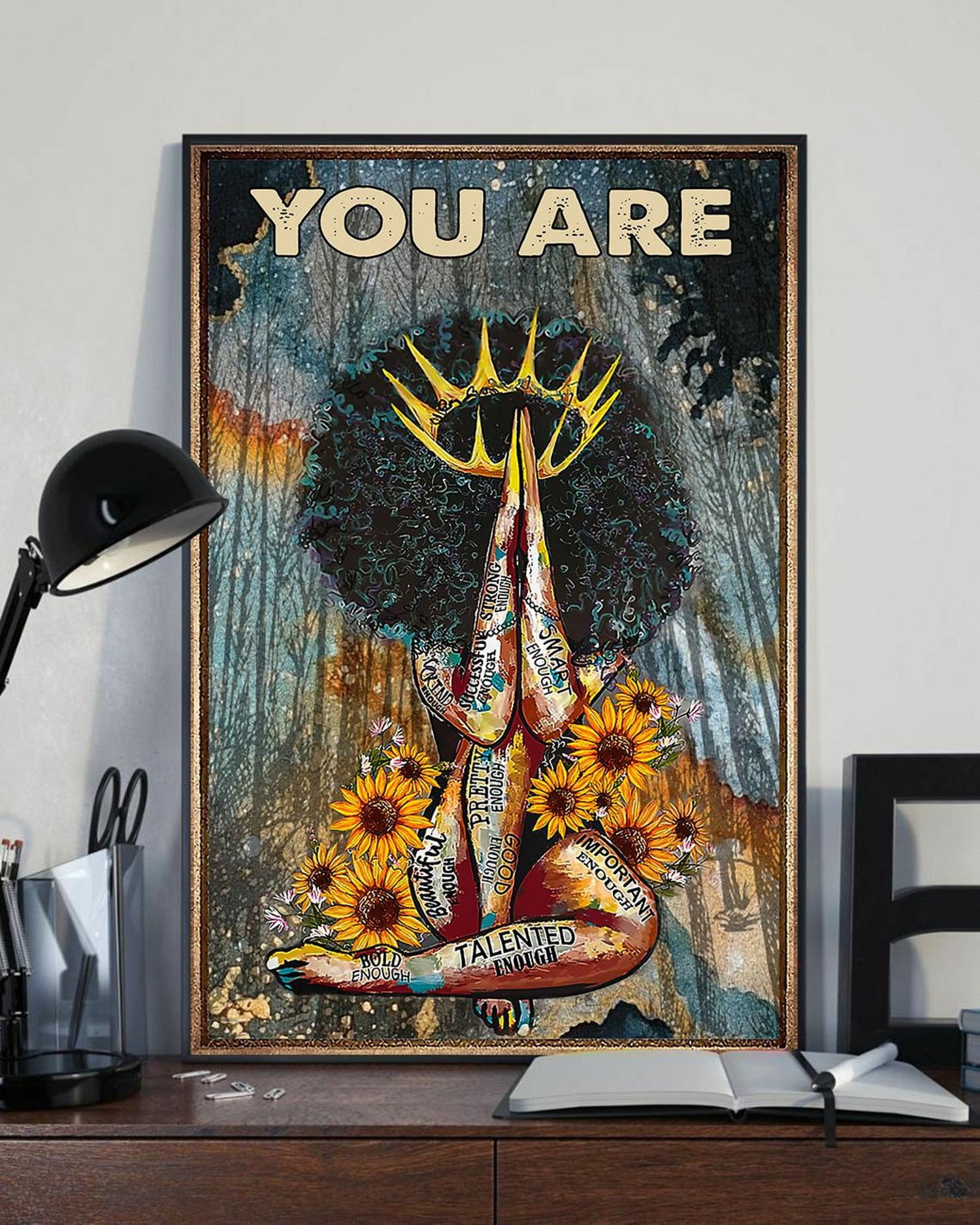 Afro Queen Sunflower Poster Black Girl Praying Black Girl Portrait ...