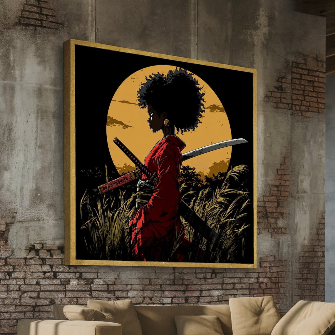 Afro Samurai Woman Canvas Wall Art, Afro Girl With Katana, Samurai ...