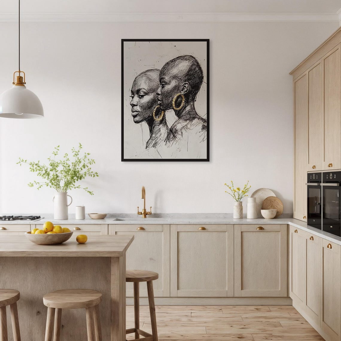 Afro Sketch Wall Art, Minimal Black White Portrait Decor, Unframed ...