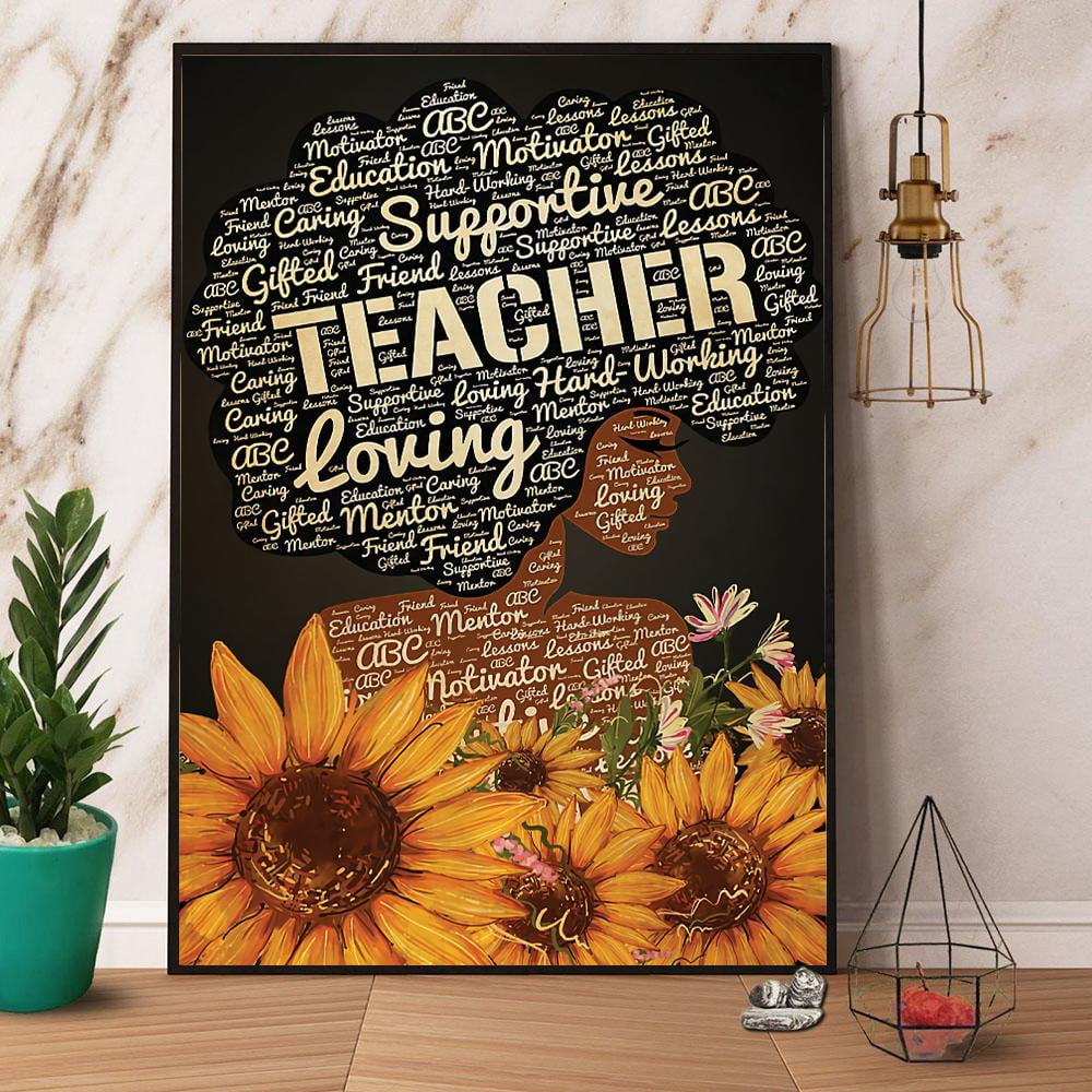 Afro Teacher Sunflower Supportive Loving Paper Poster No Frame Matte ...